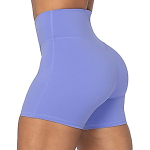 Sunzel Sunzfly Crossover Biker Shorts for Women, V Criss Cross High Waist Yoga Workout Gym Shorts with Tummy Control 4" Periwinkle Medium