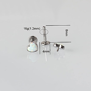 FRAGRANS 1 Piece Labret Lip Piercing 16G ASTM F136 Titanium Synthetic Opal Heart Ear Cartilage Helix Tragus Stud Body Jewelry