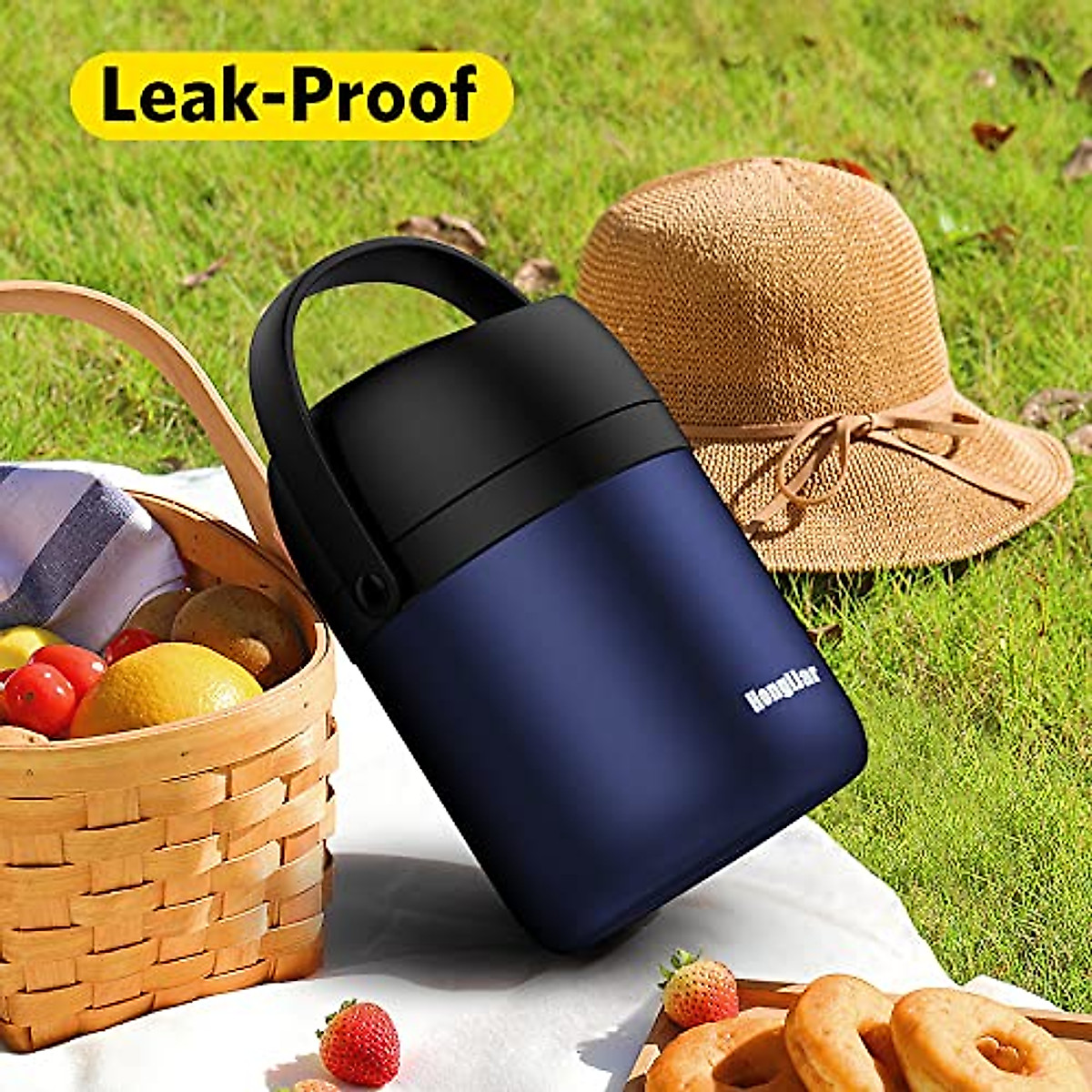 HongiJar Insulated Food Jar 54oz, Thermos 8 Hours Hot Food Lunch Bento Box, 2 Tiers Stackable Thermal Containers, Double Wall Leak-Proof Vacuum Soup Stainless Steel Layers Storage for Adults