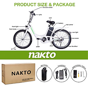 NAKTO 22" Electric Bike 250W Electric Bicycle Sporting City Ebike for Female with 36V 10Ah Lithium Battery