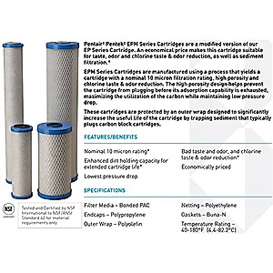 Pentair Pentek EPM-10 Carbon Water Filter, 10-Inch, Under Sink Modified Epsilon Carbon Block Replacement Cartridge with Bonded Powdered Activated Carbon (PAC) Filter, 10" x 2.5", 10 Micron
