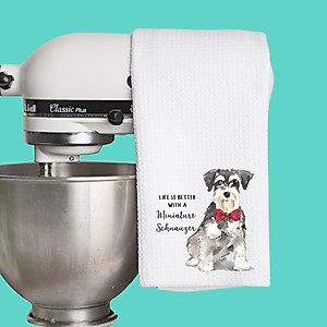 Watercolor Life is Better with a Miniature Schnauzer Microfiber Kitchen Tea Bar Towel Gift for Animal Dog Lover