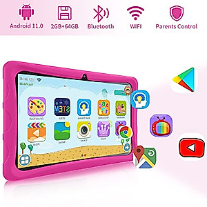 Tablet 10 inch Android 11 Tablet for Kids 2023 Latest Update Processor with3GB+64GB Storage, Dual Cameras, WiFi, Bluetooth, GPS, 512GB Expansion Support, IPS 2.5D (G+G) Full HD Display(Pink)