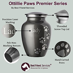 Best Friend Services Pet Urn for Dogs and Cats with Personalized Laser Engraving, Ottillie Paws Premier Series Memorial Urns (Medium Amethyst Purple with Horizontal Pewter Paws)