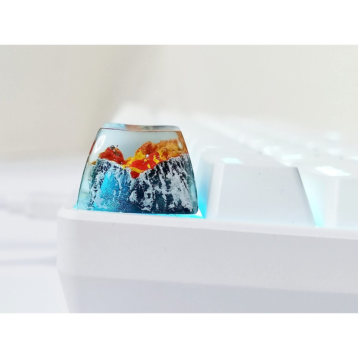 MECHKYP Handmade Mt .Fuji Backlit Resin Artisan Keycap R4/Esc Key Cap Shine Through Translucent SA Profile for Cherry MX Switch Gaming Mechanical Keyboard,Volcano Magma (Magma)