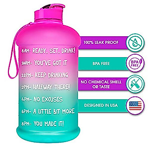 NatureWorks HydroMATE Half Gallon Water Bottle with Times to Drink BPA Free Leak Proof Reusable Jug with Handle 64 oz