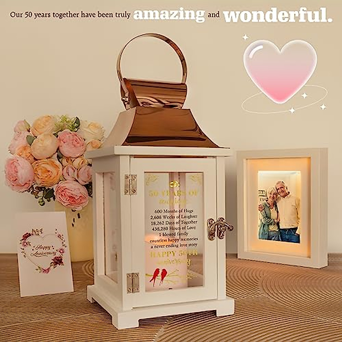 HN HAIINAA 50th Wedding Anniversary Lantern 50th Anniversary Wedding Gifts for Couple Parents Husband Wife Grandparents, Happy 50th Anniversary Decoration