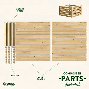 Greenes Fence Cedar Wood Composter, 48" L x 48" W x 31" H / 309.17 gallons - Made in USA with North American Cedar