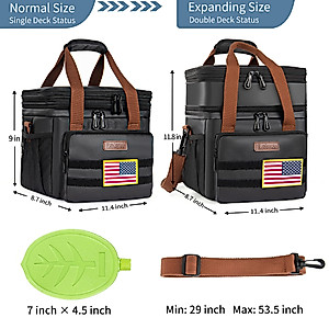 LOKASS Insulated Lunch Bag For Men Work, 16L, PU Coating Tactical Lunch Box for Adults/Women, Dual Compartment Reusable Waterproof Leakproof Lunchbag with Shoulder Strap, Cooler Bag, Black, Large