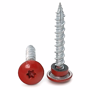 Low Profile Mechanical Galvanized Roofing Screws Crimson Red Finish - #10 x 1" Qty 100