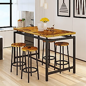 AWQM Bar Table and Chairs Set Industrial Counter Height Pub Table with 4 Chairs Bar Table Set 5 Pieces Dining Table Set Home Kitchen Breakfast Table, Black and Industrial Brown