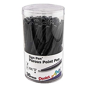 Pentel Arts Sign Pen, Fiber-tipped, Black Ink 36-pk Canister (S520PC36A)
