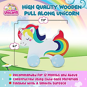 Ratatoys Wooden Toys Unicorn Baby Toy Pull Along for 1 Year Old and Above - H 61 x L 27 Inches, Toddler Boys & Girls, Unique Colorful Design - Improves Movement & Motor Skills, Birthday Party Gift