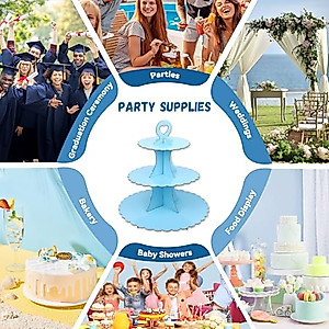 KINMRIS Blue Cake Stands Cardboard 3- Tier Dessert Cupcake Stand for Afternoon Tea 2 Pack, 3-Tier Cupcake Holder for Weddings, Birthday Party Supplies, Wedding Anniversary