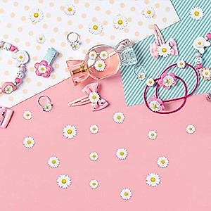 Hicarer 50 Pieces Flatback Resin Daisy Flowers Daisy Flower Epoxy Charms Mini Decorated Daisies Artificial with Storage Box for DIY Craft Cloth Pen Box Home Decoration, 3 Sizes (White and Yellow)