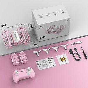 DEERC D11 Drone for Kids and Beginners, Kids Drone with LED Features Toss to Launch, Circle Fly, 3D Flip, 3 Speeds, 2 Rechargeable Batteries for 16mins, Great Gifts Toys for Boys and Girls (Pink)