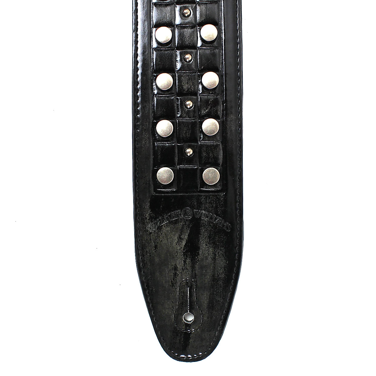 Walker & Williams DLX-215 Antiqued Black Finish Padded Guitar Strap with Metal Studs For Acoustic, Electric, And Bass Guitars