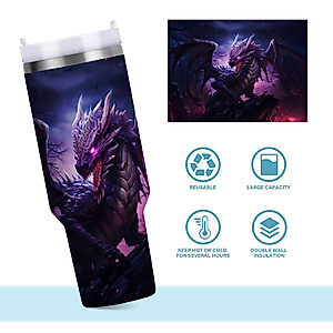 ALAZA Dragon at Night 40 oz Tumbler Stainless Steel Water Bottle Vacuum Insulated Cup with Straw Lid & Handle For Travel Car Cup Holder