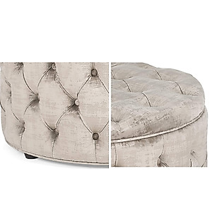 Homebeez 28 Inch Round Velvet Storage Ottoman, Button Tufted Footrest Stool Bench Coffee Table for Living Room (Beige)