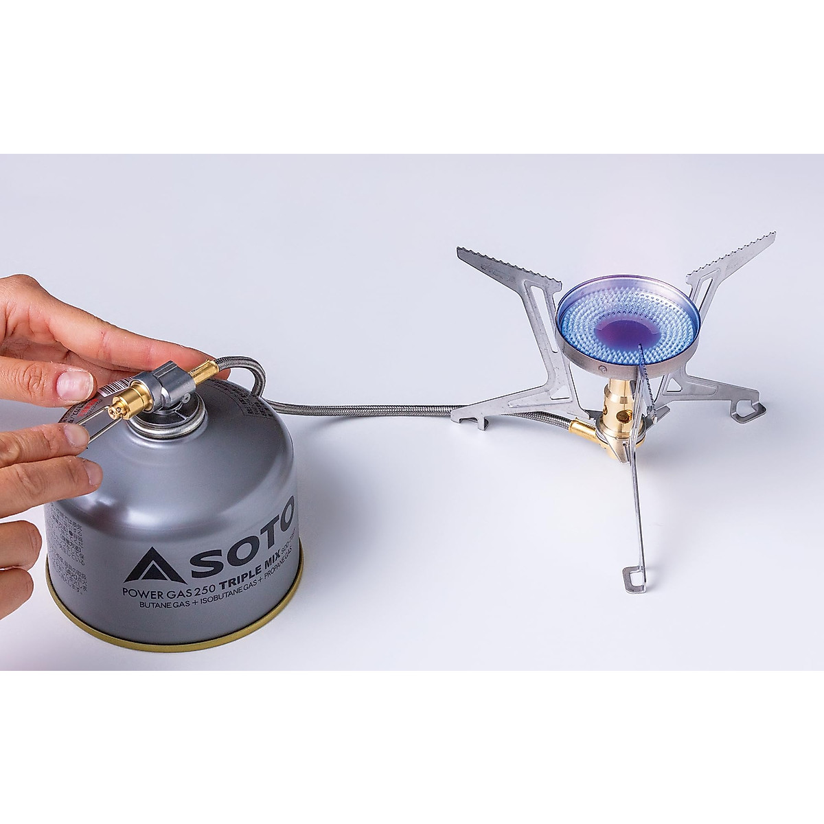SOTO Fusion Trek Stove, Butane, Wind Resistant, Micro Regulator, 3 Legs, 3260 Energy Output, 16.9x5.5x3.9in, 6.4oz, Metal, Japan