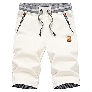 Tansozer Men's Shorts Casual Classic Fit Drawstring Summer Beach Shorts with Elastic Waist and Pockets (White, Medium)