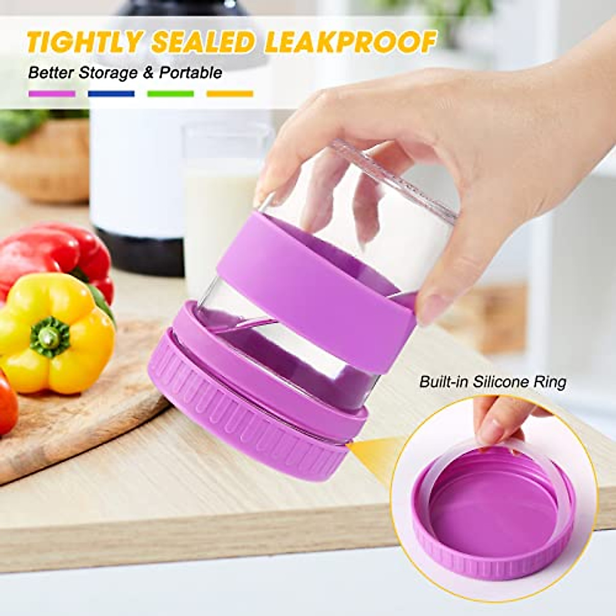 Koncifun 4 Pack Overnight Oats Containers with Lids and Spoons 16oz Glass Mason Overnight Oats Jars, Food Storage Jars Containers for Milk, Cereal, Fruit, Vegetable Salad