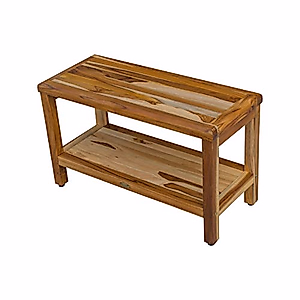 EcoDecors Eleganto Shower Bench 30” Teak Wood Garden Bench with Storage Shelf Wooden Seat Patio Bench Natural Wood Shower Bench for Indoors and Outdoors