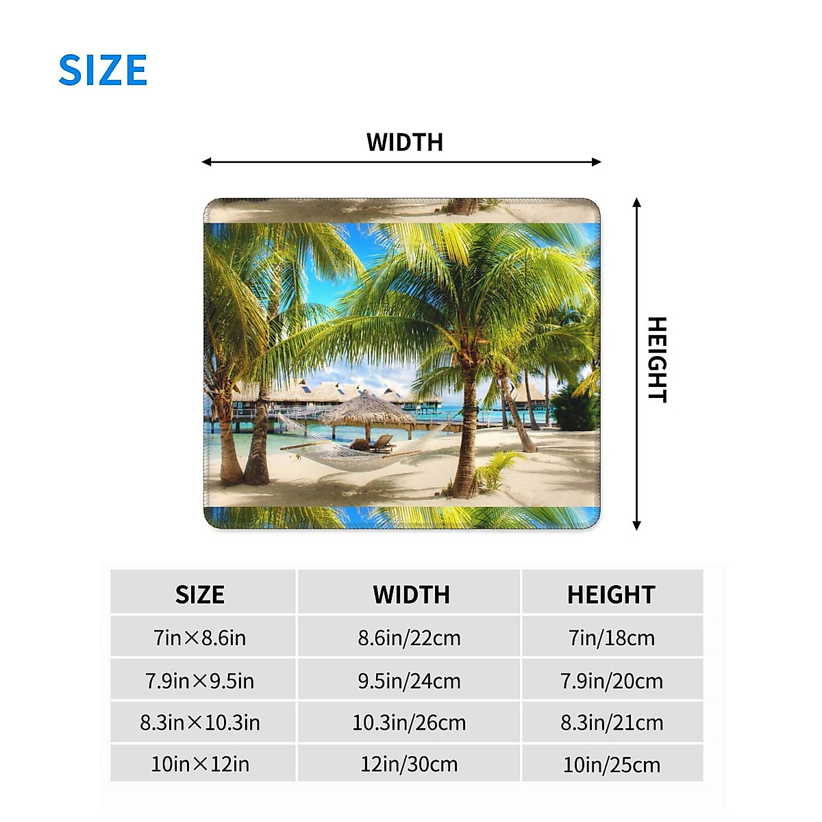 Tropical Beach Scenery Mouse Padwith Stitched Edges and Non-Slip Rubber Base for Laptop Computers Gaming Office or Home