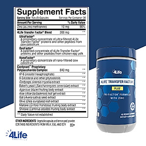 4Life Transfer Factor Plus - Support with Zinc, Super Mushroom Blend (Maitake, Shiitake, Agaricus), and Colostrum & Egg Yolk Extracts - 60 Capsules