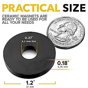 Ferrite Ring Magnets with Holes - 1.2 Inch (31mm) Round Disc Donut Magnets - Circle Hole Magnets - Perfect Ceramic Circular Magnets for Crafts and DIY