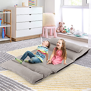 Moccha Floor Sofa Bed, Folding Lazy Sofa Sleeper Bed with 2 Pillows, Adjustable Floor Couch Gaming Sofa with Metal Frame, Convertible Chaise Lounge for Living Room, Bedroom, Balcony, Gray