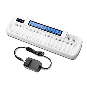 Shentec 16+2 Bay Smart Rechargeable Battery Charger with LCD Display for AA AAA NiMH Batteries & Li-ion 9V Rechargeable Batteries with AC Wall Adapter (Not Fit for AA AAA Li-ion Batteries)