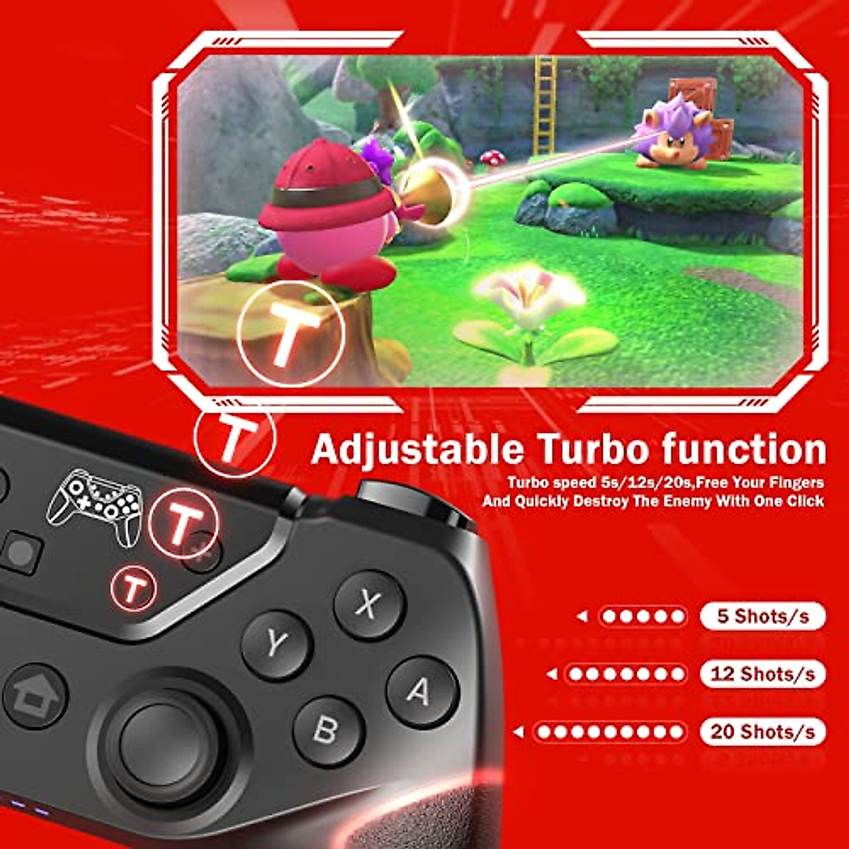 YCCTEAM Wireless Pro Controller for Switch/Lite/OLED, Switch Controller Support Adjustable Turbo Function, Switch Remote Controller Gamepad with Wake-up, Motion Control and Vibration