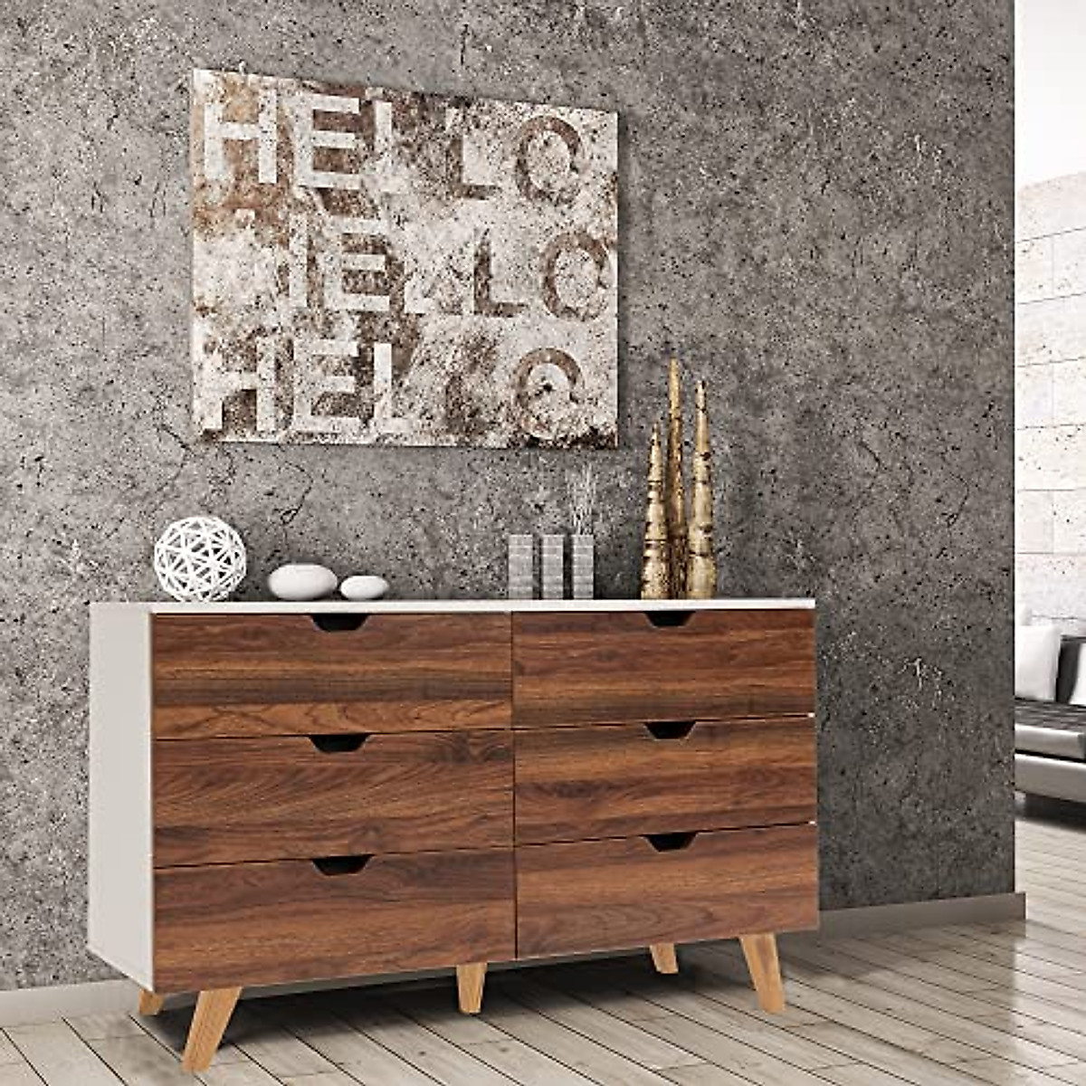 EazeHome 6 Drawer Dresser, Wood Storage Chest of Drawers, Rustic Style Dresser with Wide Drawers, Double Dresser for Bedroom
