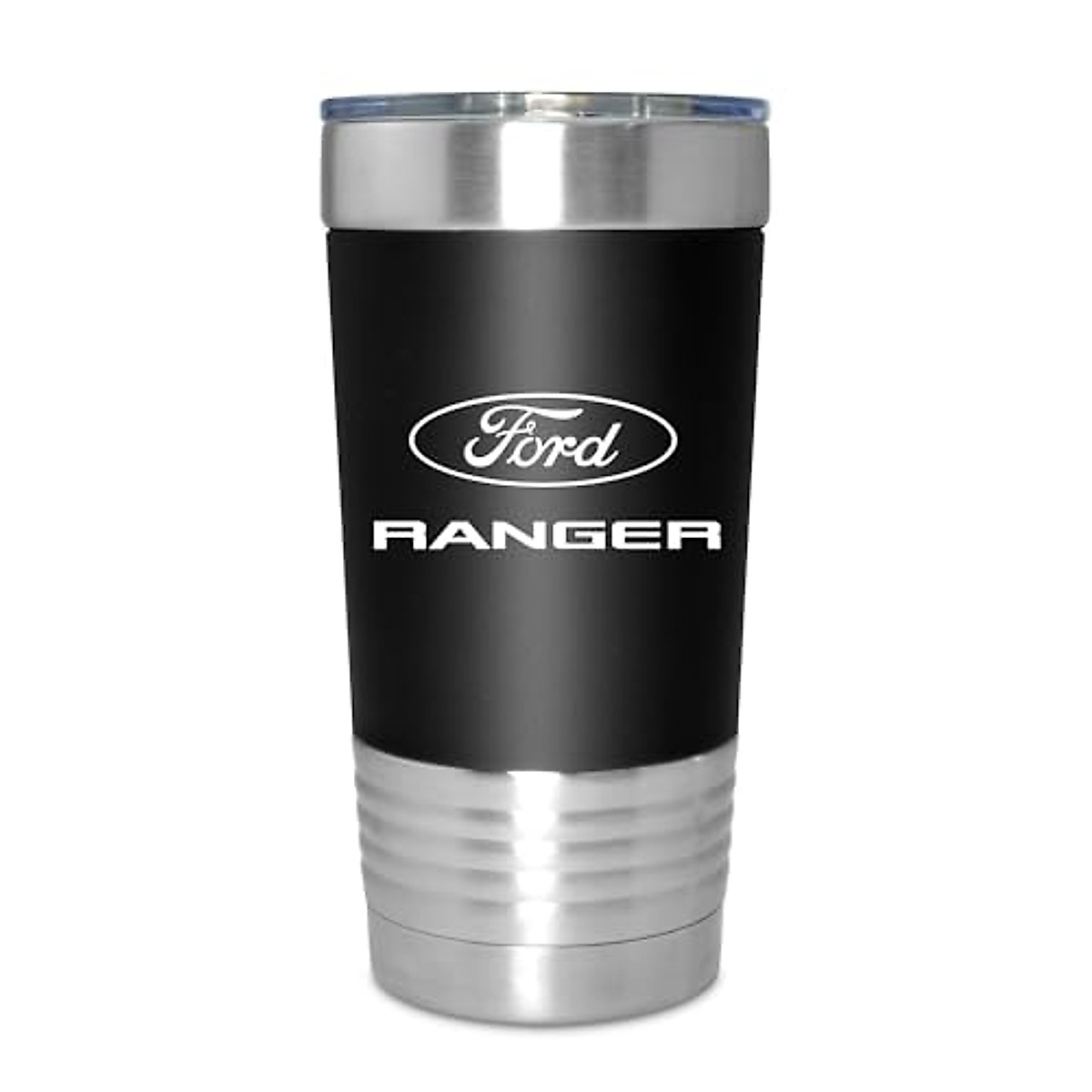 iPick Image for Ford Ranger 20 oz Dual-Wall Insulated Stainless Steel with Black Silicone Sleeve Travel Tumbler