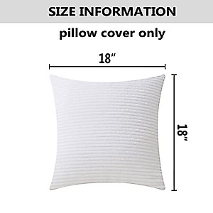 Home Brilliant Pillow Covers 18x18 Striped Corduroy Velvet Cushion Covers Set of 2 Baby Square Decorative Pillowcase, 18 x 18 inch, Creamy White