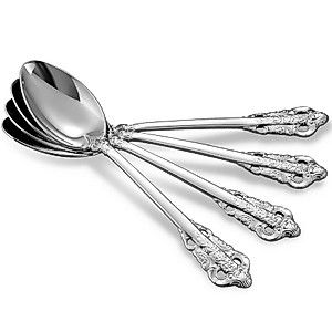 KEAWELL Luxury Dinner Spoon, Set of 4, 18/10 Stainless Steel Tablespoons, Silverware Spoon Set, Mirror Polished, 7.8 Inches (Silver)