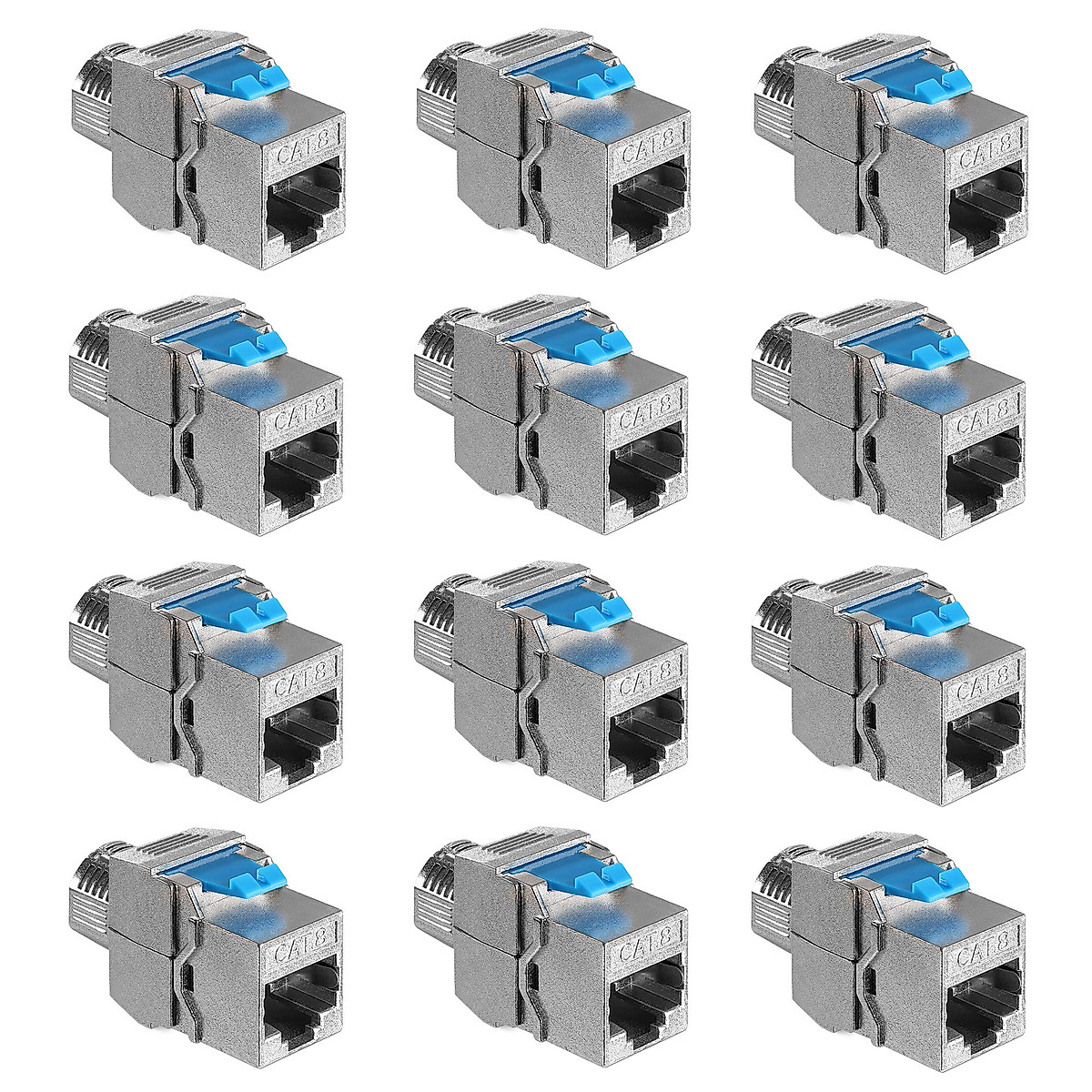 kwmobile Keystone Module Jacks - 12 Piece CAT-8 Shielded Keystone Jack RJ45 Cat 8 Ethernet Module 40 Gbit with Shielded Metal Housing