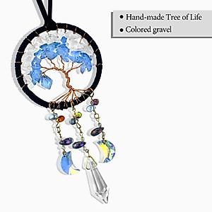 Andiker Car Rear View Mirror Hanging Accessories, Cute Tree of Life Healing Crystals Stone Car Hanging Ornament (Tree)