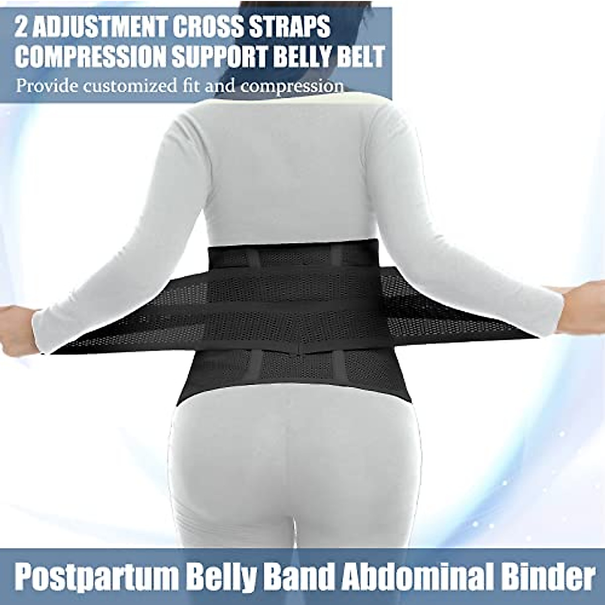 Postpartum Belly Band & Abdominal Binder Post Surgery Compression Wrap Recovery Support Belt (for Waistline 25.5"-33",S/M, Black)
