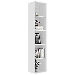 vidaXL Book Cabinet Home Living Room Bedroom Office Rack Organizer Side Storage Shelf Bookcase Cabinet Furniture White Engineered Wood