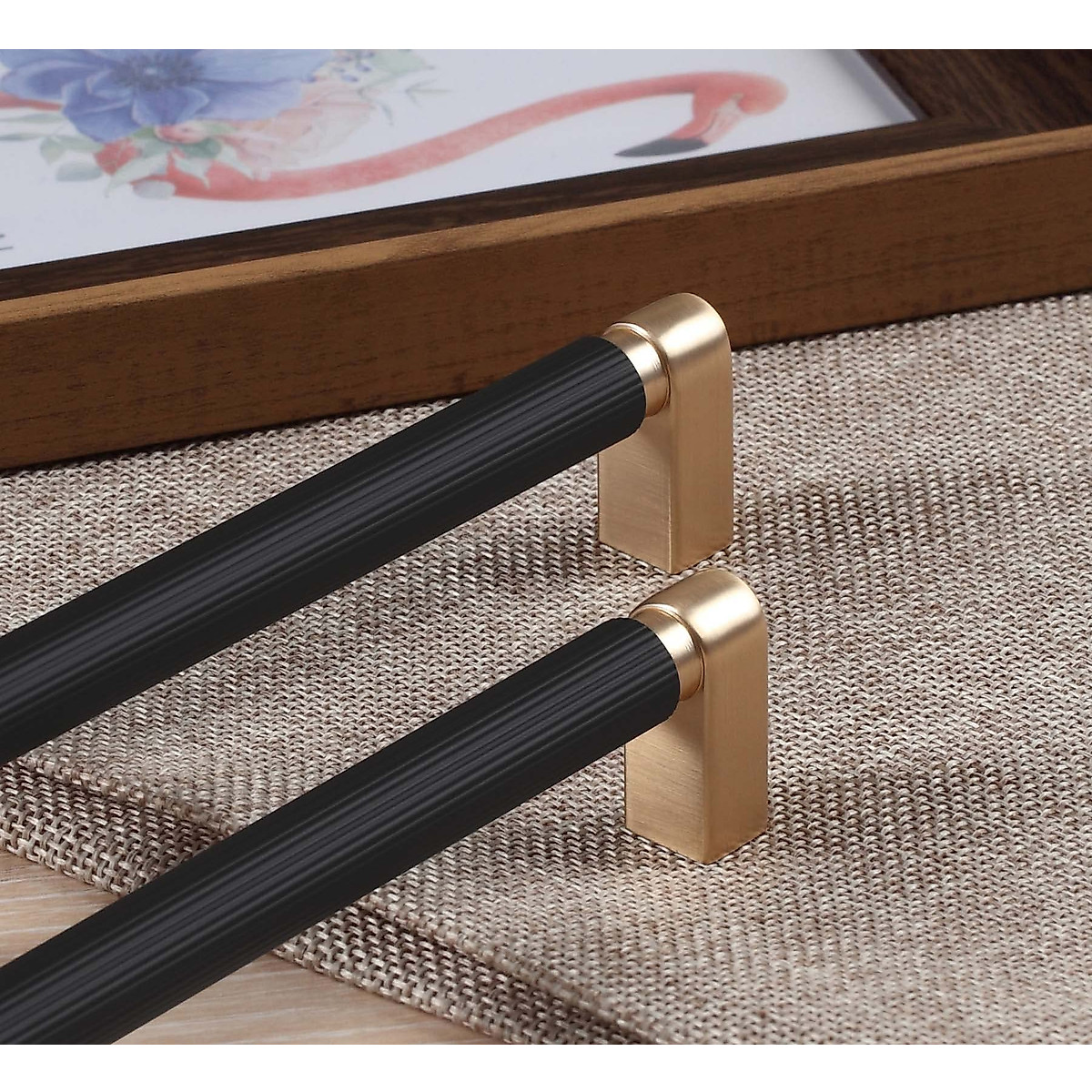 CILEYTION 10 Pack Black and Gold Door Handles, 5 Inch Hole Centers Gold Cabinet Handles, Gold Dresser Handles and Kitchen Cabinet Hardware