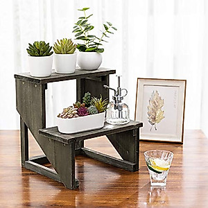 MyGift 2 Tier Rustic Dark Gray Solid Wood Desk Organizer Display Shelf, Farmhouse Style Tabletop Storage Shelves Home Decoration Rack