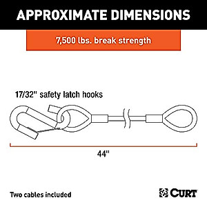CURT 80176 44-Inch Vinyl-Coated Trailer Safety Cables, 17/32-In Snap Hooks, 7,500 lbs Break Strength, Pack of 2 , Black