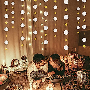 HappyField White Gold Baby Shower Decorations 2Pcs Glitter Gold Star White 3D Circle Garland Rustic Baby Shower Decorations Birthday Party Decorations Wedding Decorations Bridal Shower Decorations