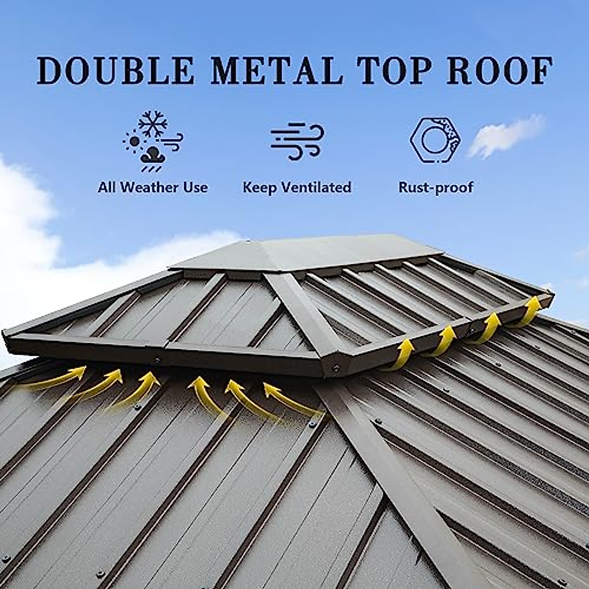 Domi 8’ x 6’ Grill Gazebo, Outdoor Aluminum BBQ Gazebo with 2 Side Shelves, Hardtop Double Roof Permanent Sun Shade with Ceiling Hooks for Patio Deck Yard Garden (Brown)