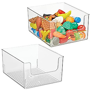 mDesign Plastic Open Front Toy Storage Organizer Bin for Playroom, Nursery, Kids Closets; Holds Action Figures, Crayons, Building Blocks, Puzzles - Ligne Collection - 2 Pack + 24 Labels - Clear