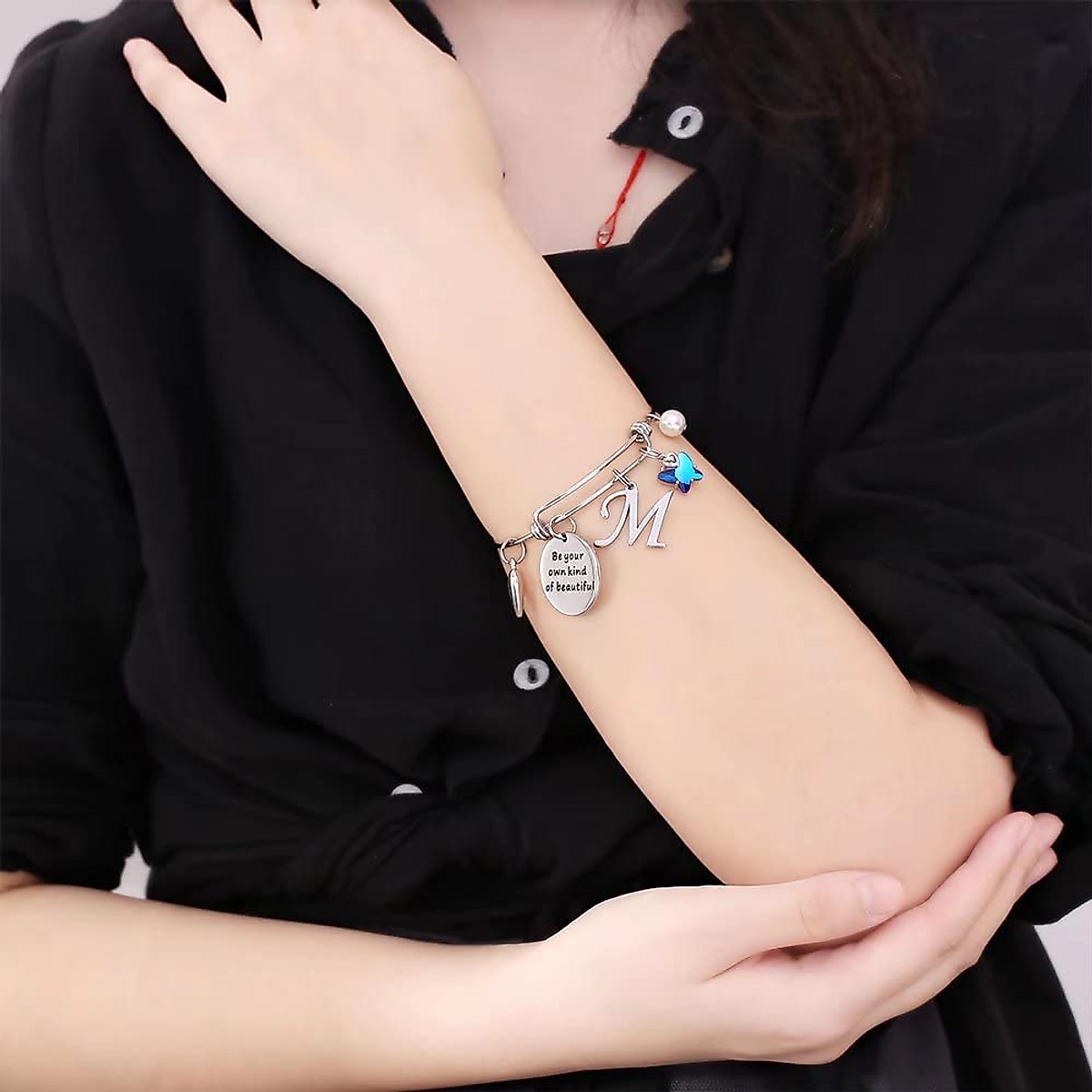 Yoosteel Butterfly Charm Bracelets for Women, Butterfly Bracelet Expandable T Letter Charm Butterfly Bracelets Birthday Jewelry Gifts for Women