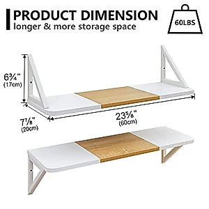 MARTY Wall Floating Shelves Wood White 24 inch Set of 2 Wall Storage for Bedroom Bathroom Wall Mounted Shelves Book Shef Bracket Hanging Corner Shelf Decor for Living Room Office Kitchen