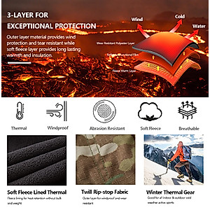 GSGGIG Men's Fleece Lined Camo Hiking Tactical Ripstop Pants Winter Outdoor Work Cargo Pants with 8Pockets No Belt JR55 Black CP CAMO 32